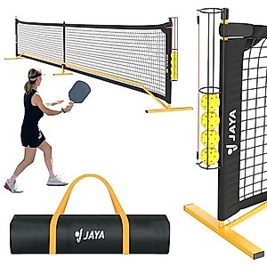 JAYA Portable Pickleball Net, IPF Standard 22FT, Steady Metal Frame, Easy Setup, Suitable for Driveways and Backyards Ginger Yellow with Black