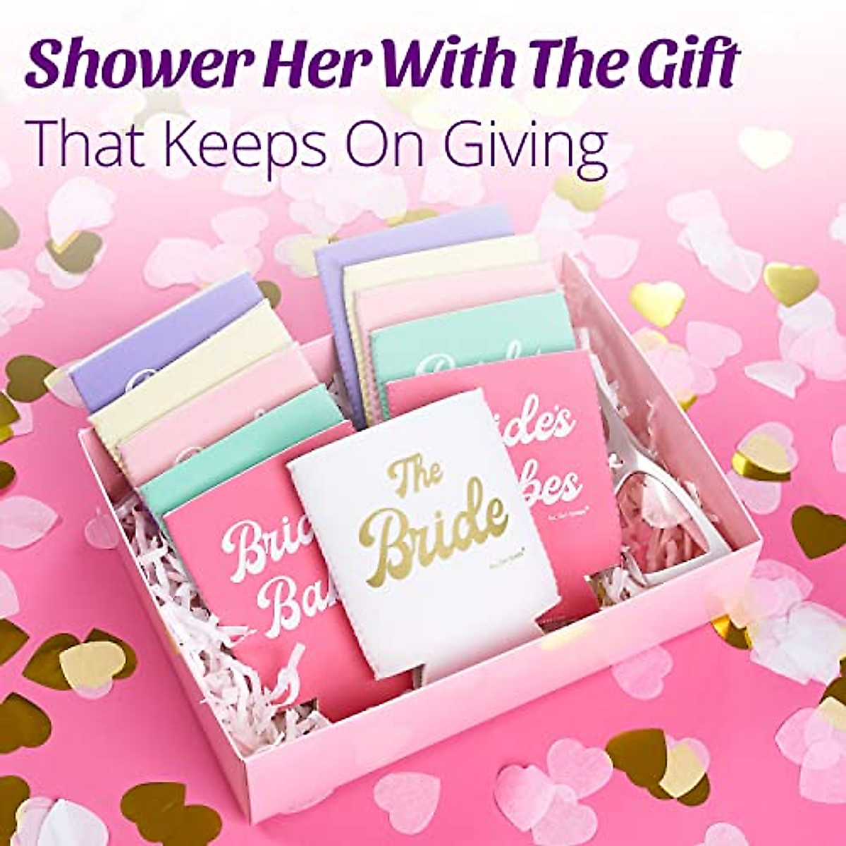 BRIDE'S BABES Bachelorette Party Can Sleeves - 11 Pack Insulated Neoprene Drink Holders for Regular Cans Bottles | Decorations, Supplies & Favors (Retro Rainbow)