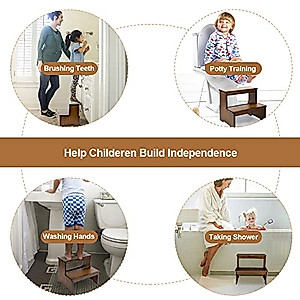 StrongTek Bamboo Two Step Stool for Adults and Kids, Bed Stepstool with Anti-Slip Bottom, Heavy Duty for Kitchen, Bathroom, Bedside Step Stool, Wooden Step Stairs 400 lbs Capacity