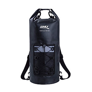 3D MAXpider Roll Top Dry Bag Backpack 30L, Waterproof Lightweight Floating Marine Drybag - Detachable Straps, Mesh Front Pocket - Travel, Hiking, Fishing, Swimming, Boating, Kayaking, Camping (Black)