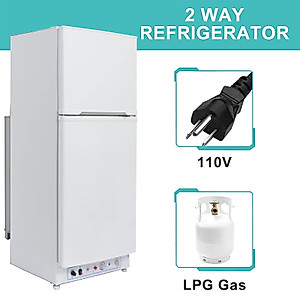 Techomey 6.1 Cu.Ft. Propane Refrigerator with Freezer, Gas Fridge with Freezer Off Grid, RV Refrigerator, 110V/LPG Dual Powers, for Outdoor, Truck, Camper, Kitchen, White