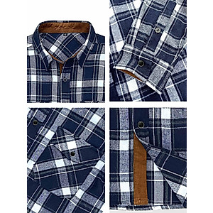 Comdecevis Men's Casual Button Down Flannel Plaid Shirts Long Sleeve Corduroy Cuffs Western Cowboy Club Shirt