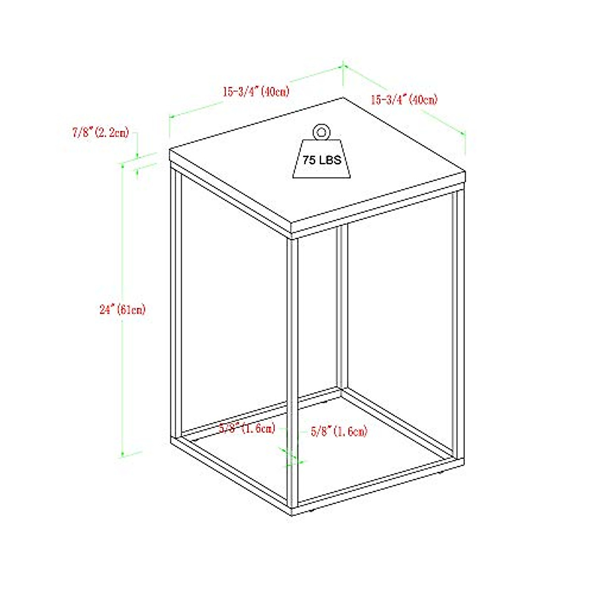 Walker Edison Modern Open Square Wood Side End Accent Table Living Room Storage Small End Table, 16 Inch, Marble