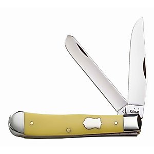 Case WR XX Pocket Knife Smooth Yellow Synthetic Handle with Carbon Steel Blades Trapper 4 1/8 inches Closed