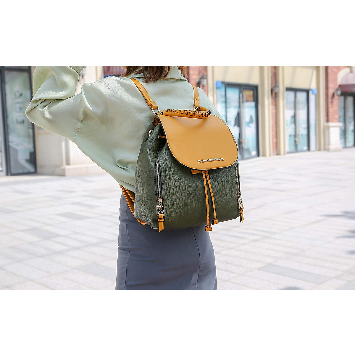 MKF Collection Backpack for Women Vegan Leather Bookbag Top Handle Bag Lady Fashion Pocketbook Travel bag Blush Charcoal by Mia k