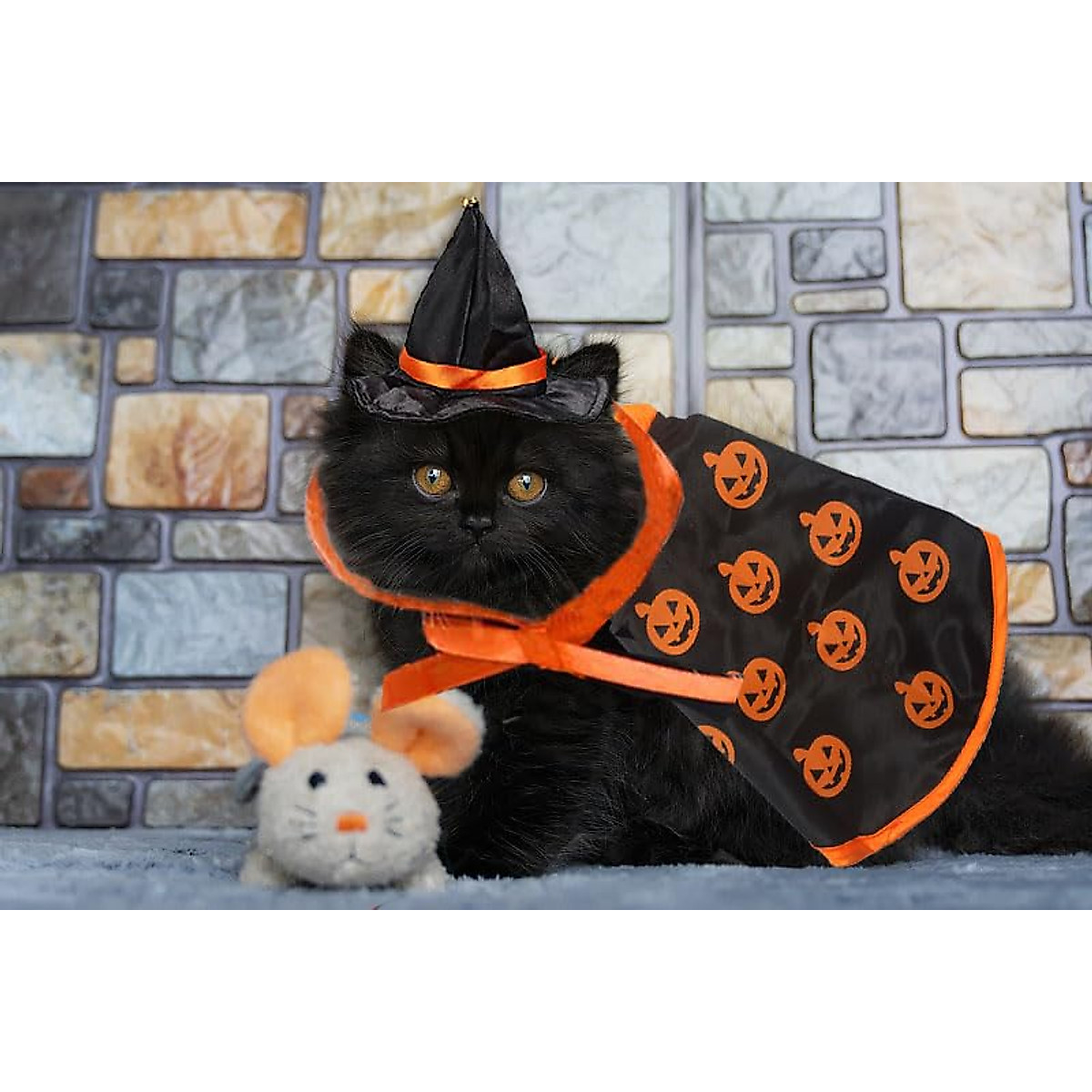 Halloween Cat Costume Cloak Witch Hat Pet Accessories Halloween Adjustable Pumpkin Pet Costume Clothes Set, Halloween Pet Costume Decor Cloak for Cats Dogs Animal Halloween Carnival Party Supplies