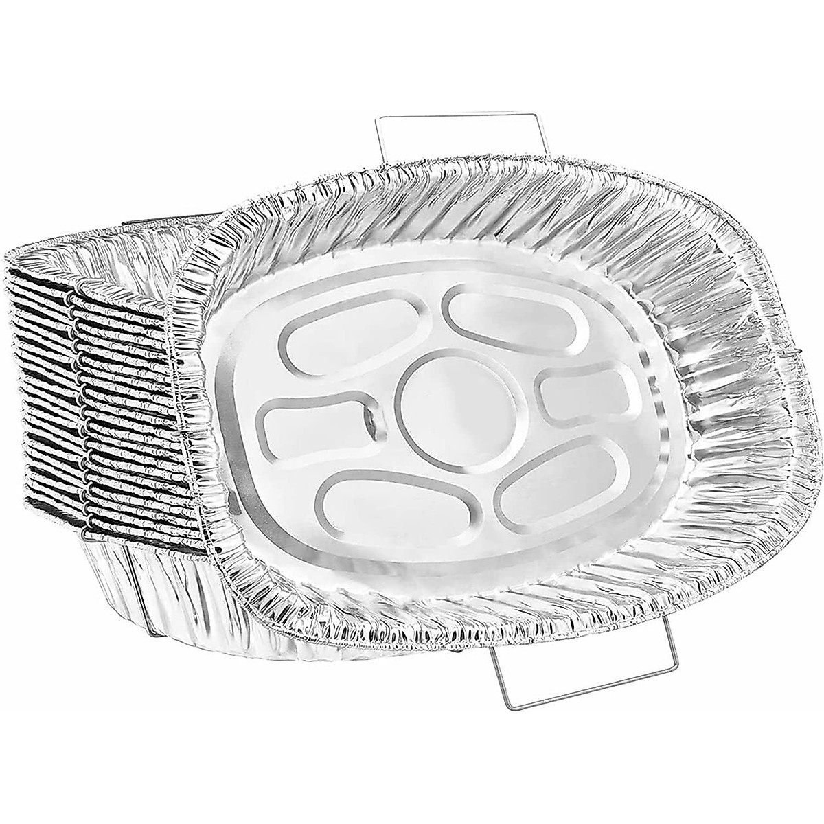 Nicole Fantini Disposable Aluminum Oval Roaster pan with Handle Rack 18.25 L X 13 W X 3.5'': Qty 10, Silver