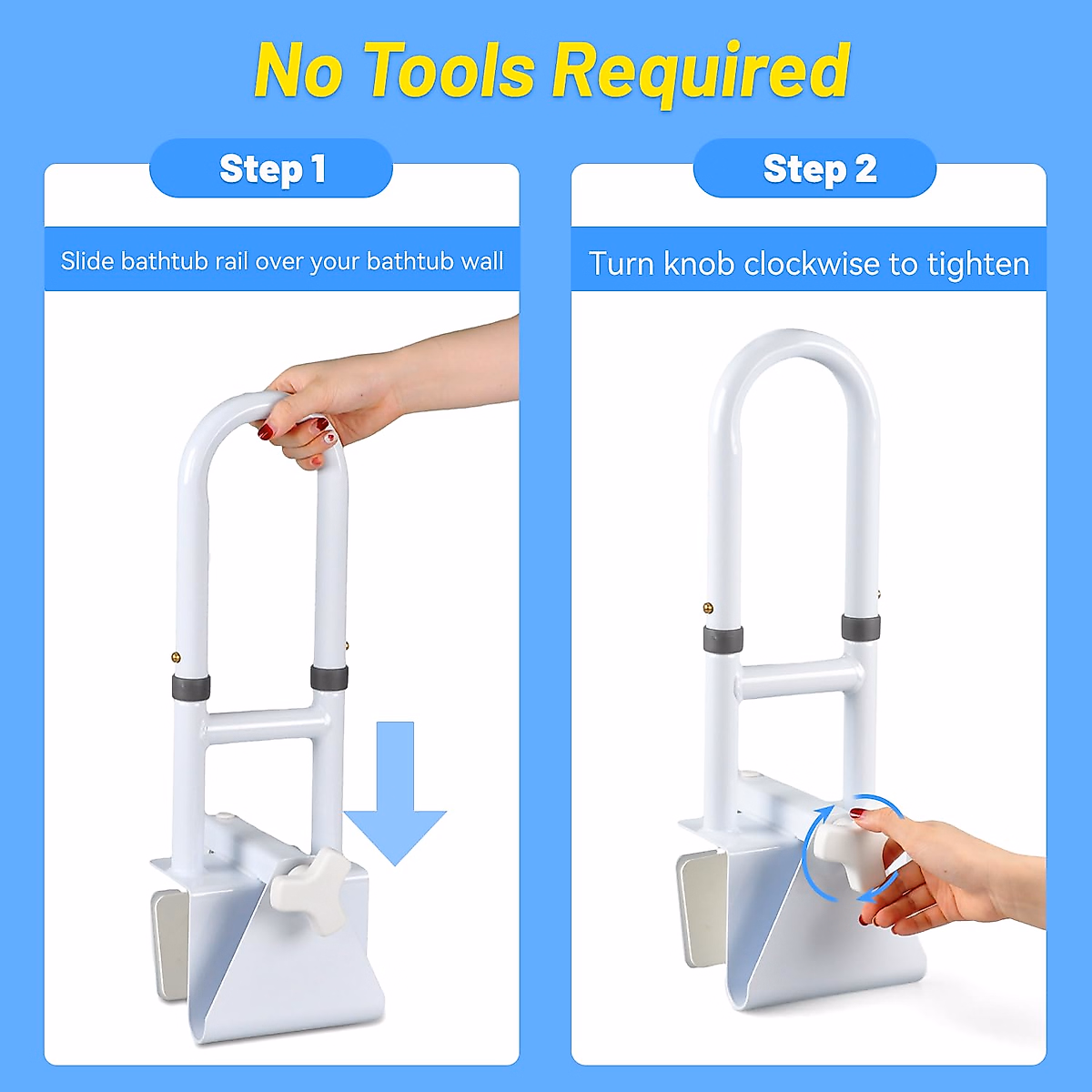 Icedeer Adjustable Bathtub Grab Bars for Seniors, Tub Handle Grab Bar for Elderly Bath Support, Bathtub Safety Rail, White