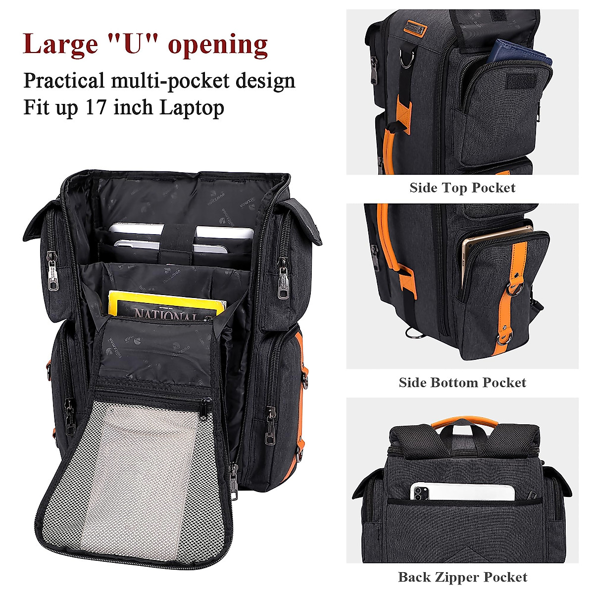 WITZMAN Travel Backpack for Men Carry On Backpack Duffel Bag Large Capacity Laptop Backpack 17 Inch (6695 Black)