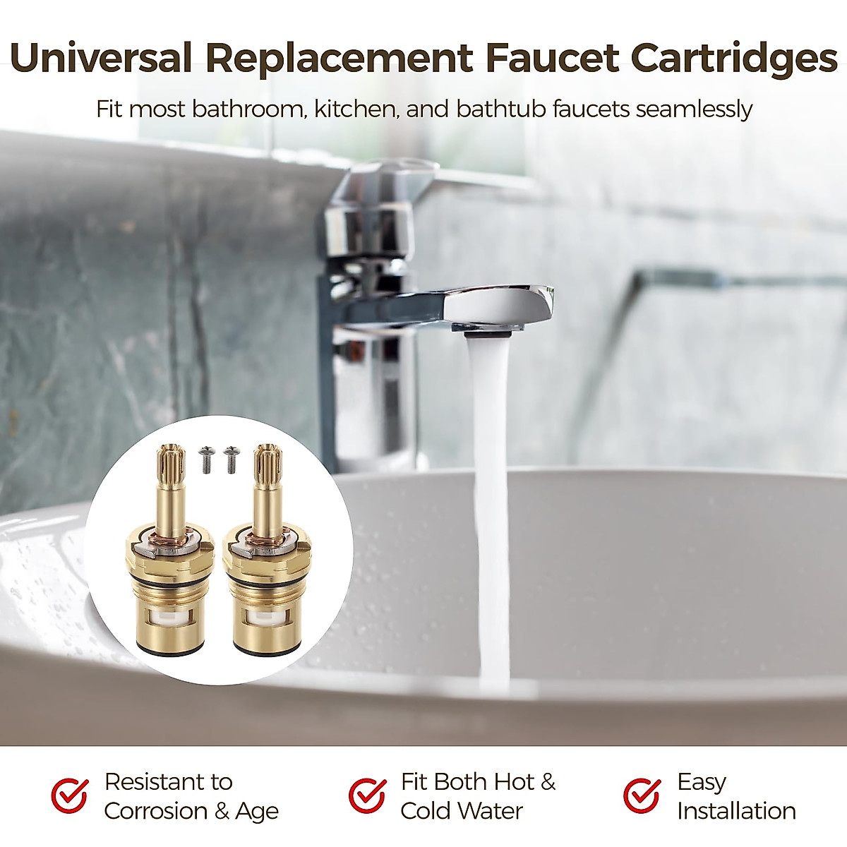 2 Pcs Replacement Faucet Cartridges, Compatible with American Standard 994053-0070a or 994053-0070a/H, Hot & Cold Water Brass Bathtub Faucet Stems, Bathroom Valve Cartridges