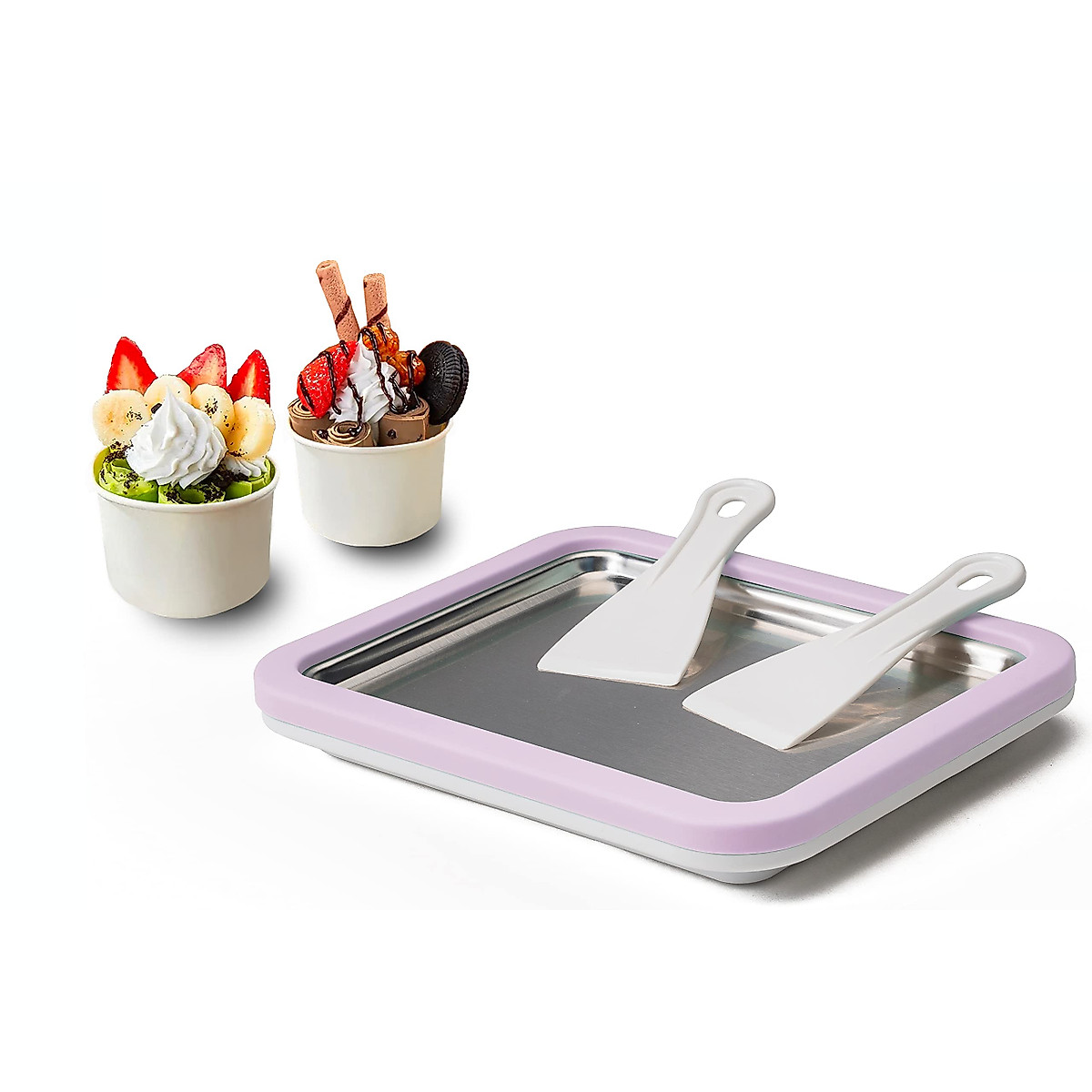 JoyMech Ice Cream Roll Maker Rolled Ice Cream Machine, Sweet Spot Pan, Instant Cold Plate, Ideal for Making Rolled Ice Cream Soft Serve Slushies Frozen Yogurt Sorbet and Gelato (Lavender)