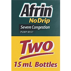 Afrin No Drip Severe Congestion Maximum Strength Nasal Spray - 12 Hour Nasal Spray Relief for Nose Congestion, Nasal Swelling, and Allergies - 2 x 0.5 Fl Oz Bottles - Pack of 1