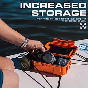 Evergreen 57 Waterproof Dry Box Protective Case - Travel Safe/Mil Spec/USA Made - for Cameras, Phones, Ammo Can, Camping, Hiking, Boating, Water Sports, Knives, & Survival (Orange)