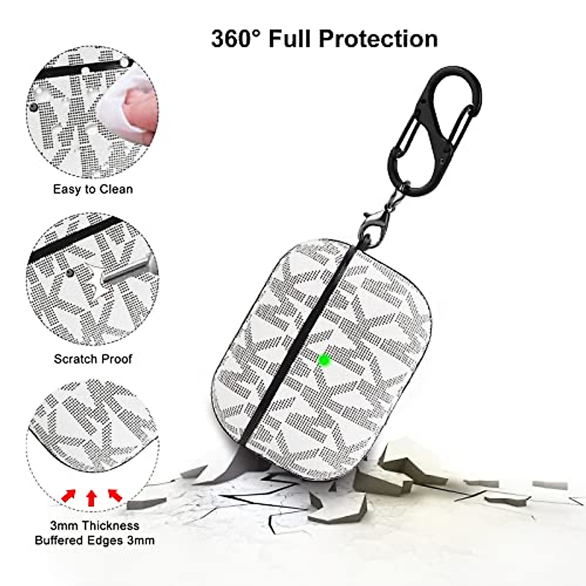 AirPods Pro Case Cover with Keychain, Luxury Design Fashion Premium Leather Airpods Pro Protective Cover Case for Airpods Pro Earphones Charging Case, Front LED Visible-Pine Green