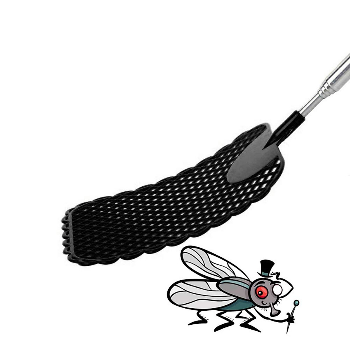 WBTY Telescopic Fly Swatter 4 PCS Plastic Fly Swatters with Stainless Steel Handle for Indoor Outdoor, Extendable Flyswatter (Black)