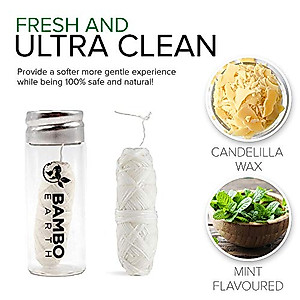 Biodegradable Mint Dental Tooth Lace Floss With Refillable & Reusable Glass Holder - 100% Organic Natural and Compostable Teeth Silk Spool Waxed With Candelilla Wax & Eco-Friendly Zero Waste Packaging