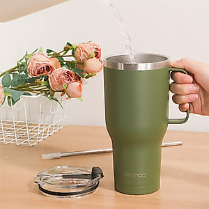 mininoo 40 oz Tumbler with Handle and Straw, Insulated Tumbler with Handle Leak Proof, Large Tumbler with Lid and Straw (Army Green)