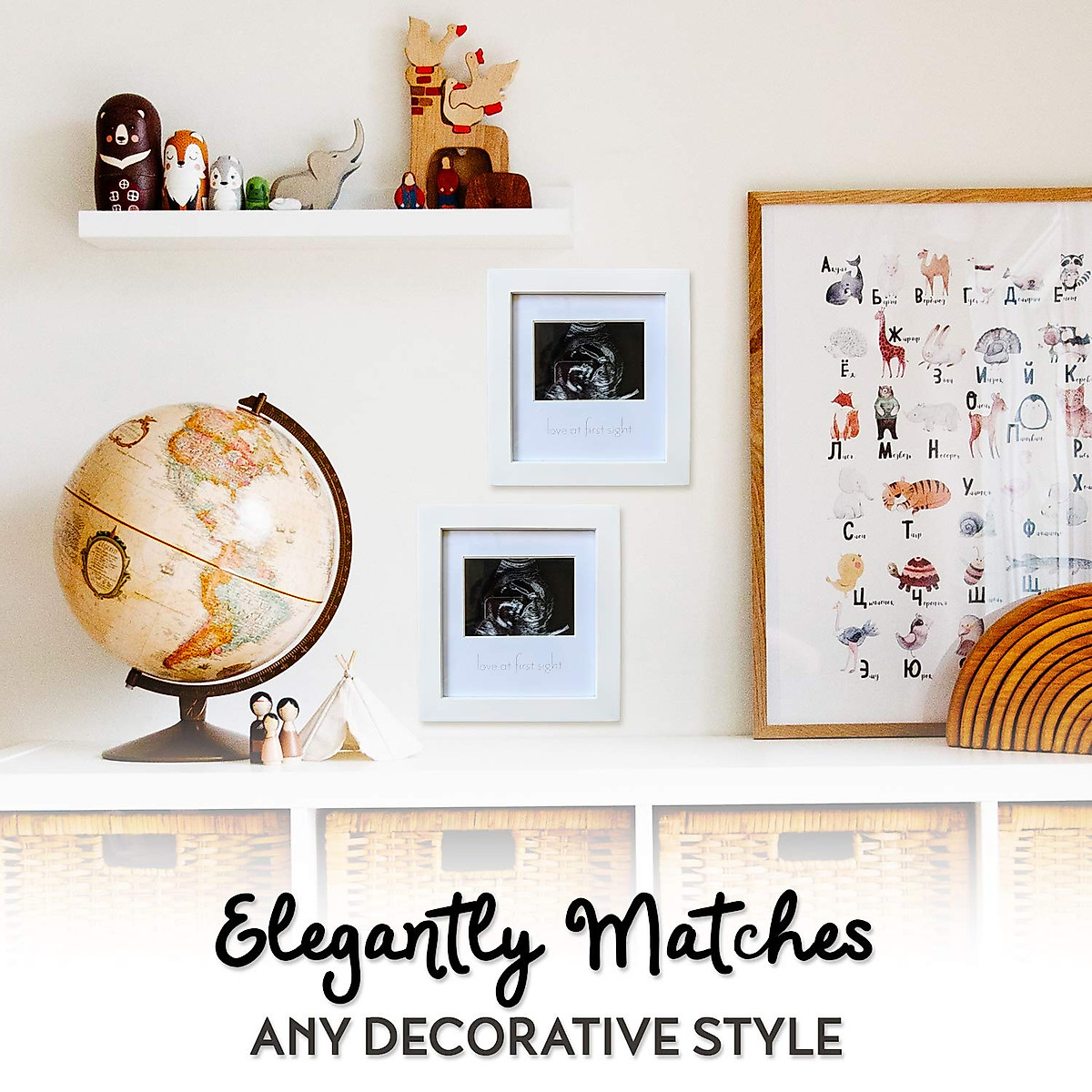 Green Pollywog | Sonogram Picture Frame | White Frame | Ultrasound Frame | Pregnancy Gifts for First Time Moms | Baby Ultrasound Picture Frame | Gifts for Parents/Grandparents | Nursery Decor