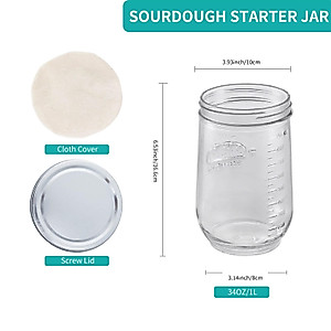 8INTHEAM 34oz Sourdough Jar, Glass Sourdough Starter Jar, Sourdough Bread Starter Kit Glass Container Jars with Recipe Guide Cover Lid