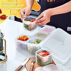 Rtteri 2 Sets Salad Bar Containers for Fridge Food Storage Containers with Airtight Lids Divided Pizza Salad Storage Include 6 Pcs Removable Reusable Box No BPA