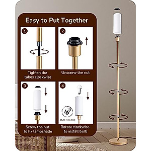 EDISHINE LED Corner Floor Lamp with Glass Lampshade, Modern Dimmable Lamp with Remote, 5 CCT, 65" Tall Standing Light for Living Room, Bedroom, Office, Bulb Included (Gold)