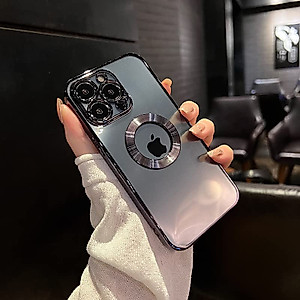 LOOBIVAL for iPhone 13 Pro Case with Camera Lens Protector, Logo View for Women Men, Soft Plating Transparent Slim Ultrathin Phone Cases for iPhone 13 Pro Clear Back Cover (for iphone13Pro,Black)