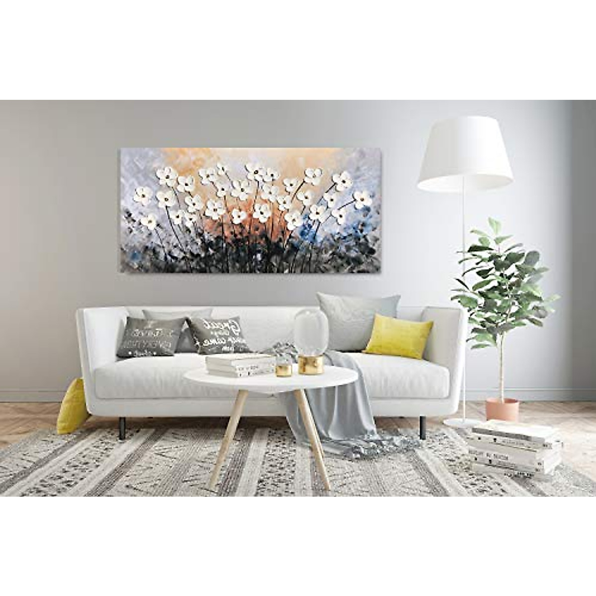 Yihui Arts Flower Canvas Wall Art with 3D Hand Painted Textured Modern Large Oil Painting Contemprary Aesthetic Floral Pictures for Living Room Bedroom DinningDecor