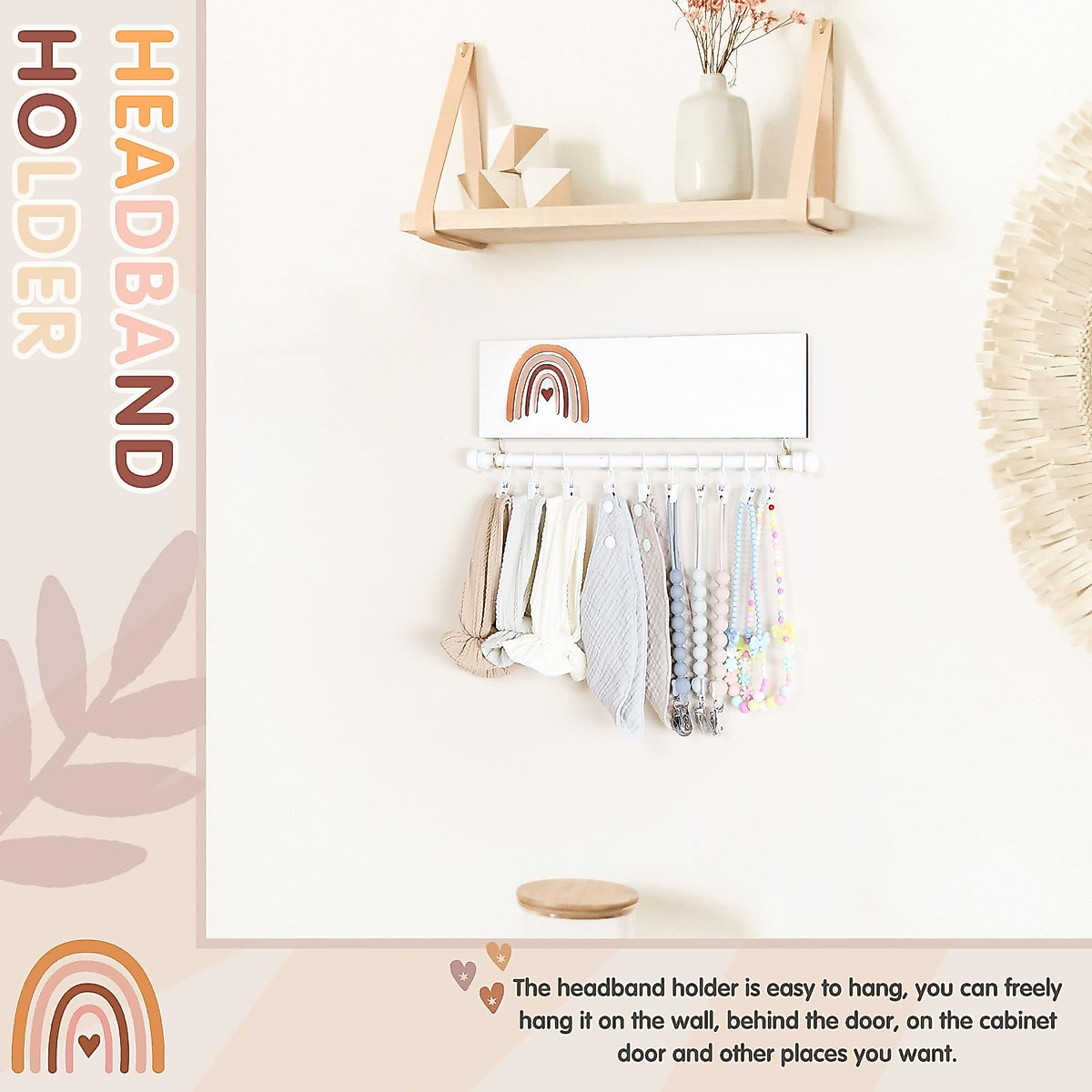 POVETIRE Pacifier Clip Holder Baby Bibs Organizer, Neutral Baby Bandana Drool Bibs Holder - Baby Burp Cloths Organizer Storage Hanging Wall Decor for Nursery Newborn Infant Girls and Boys Room