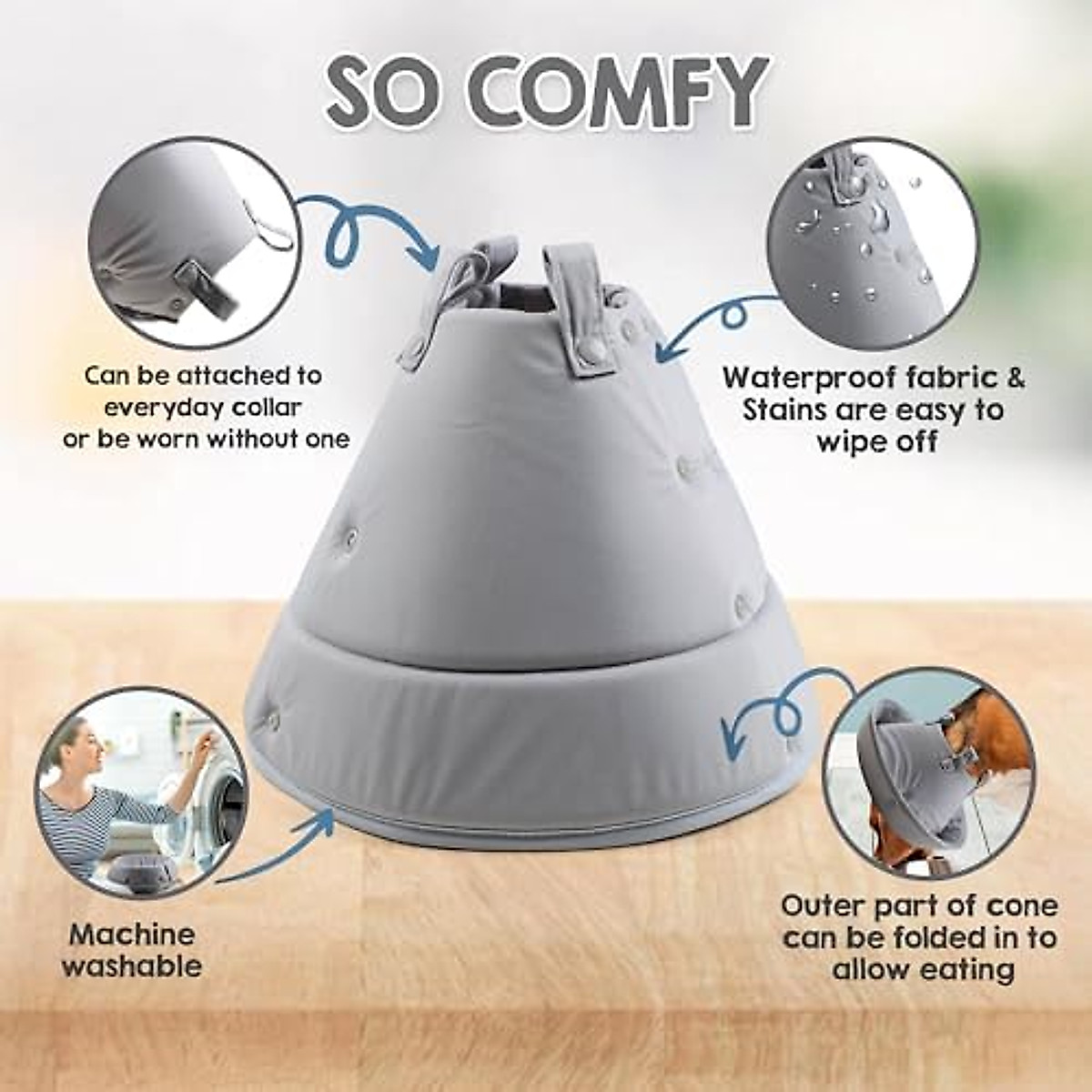 Florez Soft & Foldable Recovery Cone for Pets: Cats & Dogs EasyClean Design Small & Medium (Medium), Grey