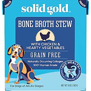 Solid Gold Bone Broth Stew - Dog Food Topper & Dog Treat Rich in Natural Collagen for Gut Health - Grain Free Formula Packed with Protein & Hearty Vegetables - Great for Picky Eaters - 6 Pack