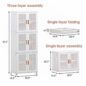 CXCJAI Storage Bins with Lids and Doors Storage Cabinet with Wheels Plastic Stackable Pantry Cabinet Cupboard Closet Foldable Kitchen Collapsible Storage Bins for Book Snack and Bathroom Organizer