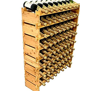 DECOMIL 72 Bottle Stackable Modular Wine Rack Wine Storage Rack Solid Bamboo Wine Holder Display Shelves, Wobble-Free (Eight-Tier, 72 Bottle Capacity)