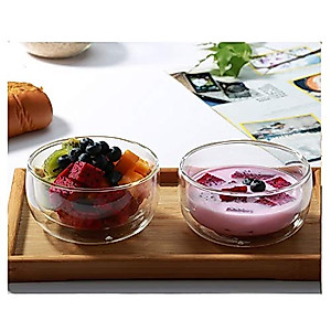 GracesDawn high temperature resistant double layer glass bowl borosilicate heat-resistant glass tableware transparent fruit salad bowl (300ml double bowl)