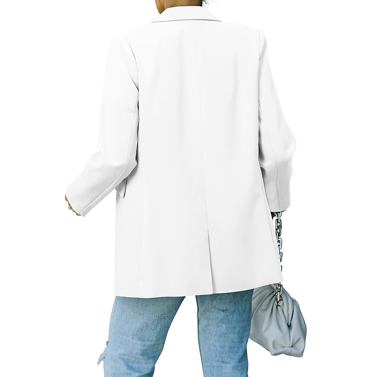 CRAZY GRID Women Business Casual Blazer Work Professional Office Blazer Jacket Ladies Buttons Long Sleeve Fashion Suit Jacket L White