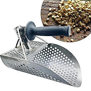 Jkapagzy Stainless Steel Sand Scoop Sifter Metal Detector Accessories with Handle,Folding Shovel Spade Garden Camping Tool Outdoor