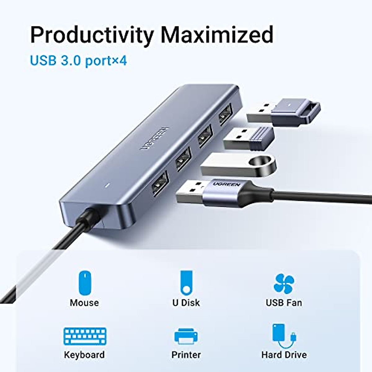 UGREEN USB C Hub 4 Ports, USB C to USB Hub with 4 USB 3.0, Powered USB C Splitter for Laptop, MacBook Pro, iMac, iPad Pro, Chromebook, Dell XPS, iPhone 15/15 Pro, Galaxy S23, and More, 0.5FT