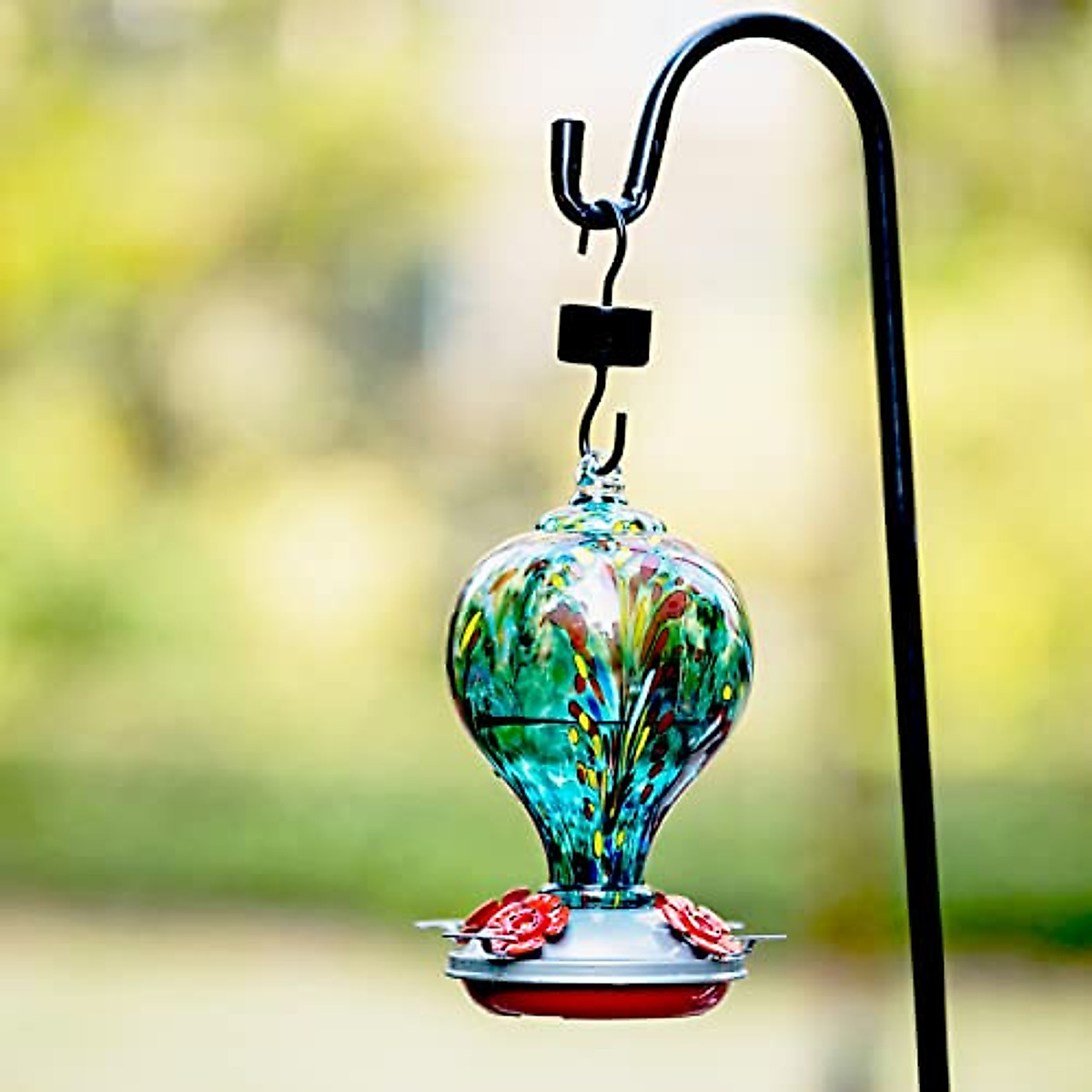 LaElvish Garden Gifts for Mom Mothers Day, Hummingbird Feeders for Outdoors Hanging, 32OZ Glass Hummingbird Feeder with Ant Moat, Patio Yard Porch Decor (Teal Blue)