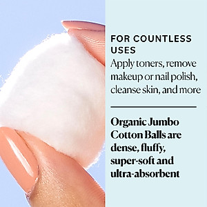 Sky Organics Organic Jumbo Cotton Balls for Sensitive Skin, 100% Pure GOTS Certified Organic for Beauty & Personal Care, 60 ct.