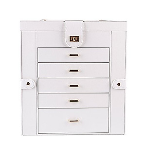 Kendal Huge Jewelry Box Jewelry Case with 6 Tier 5 Drawers Large Storage Capacity with Mirror Jewelry Storage Organizer Great Gift Also Good For Watches LJC-SHD5CM(White)