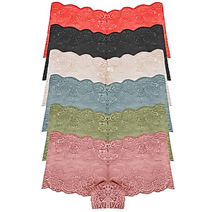 RUNYA Womens Lace Boyshort Panties Underwear Briefs, Pack of 6 (6 colors, Medium)
