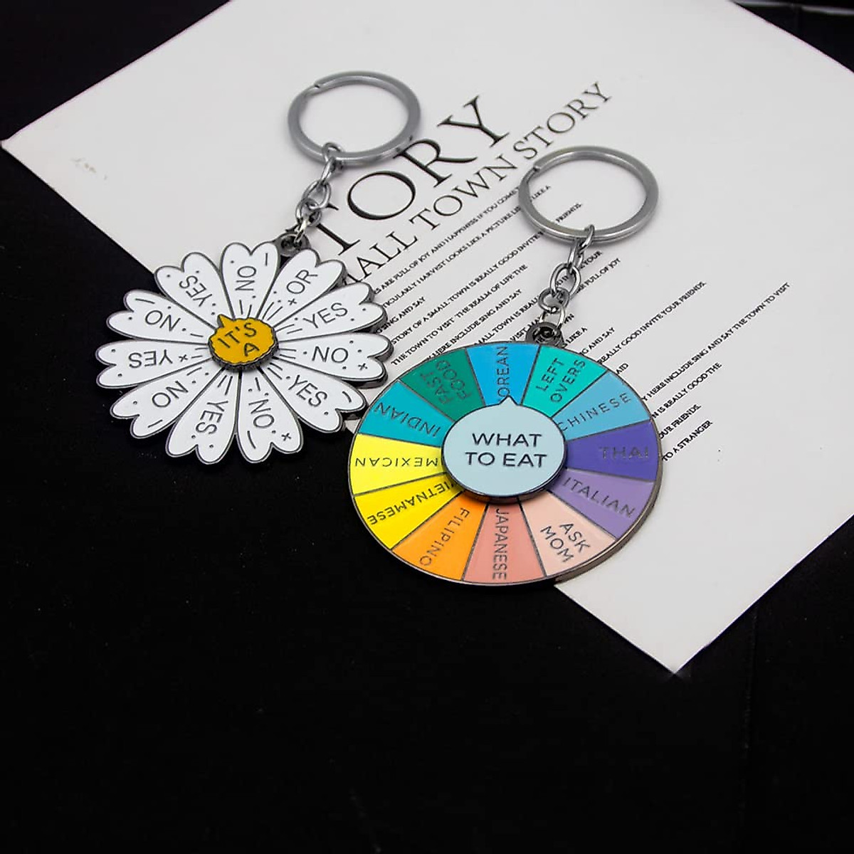 What To Eat Wheel Spinning Keychain - Cute Mood Key Chains - Aesthetic Charm Gift for Women Men