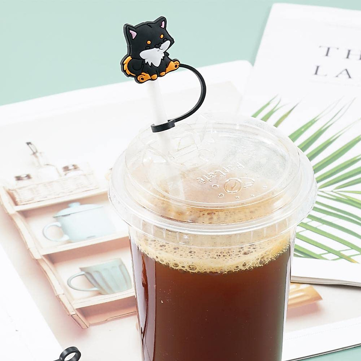 1 Piece Cute Drinking Straw Caps Cover for 6-8 mm Reusable Drinking Straw Tips Lids Dust-Proof Straw Plugs Dog Cat Shape Straw Protector