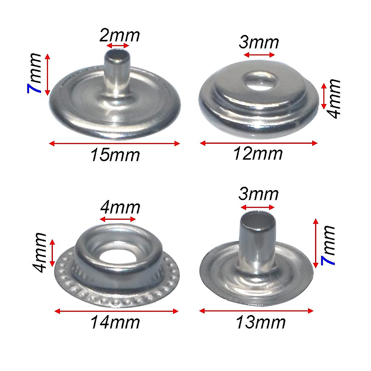 108pcs 15mm Stainless Steel Fastener Snap Press Stud Cap Button Marine Boat Canvas Line 24(4 Components, 5pcs for Each)