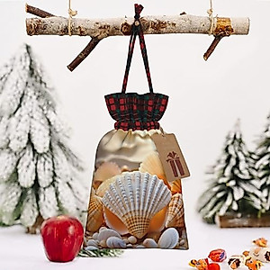 Christmas Gift Bags with Drawstring Burlap Gift Bags beautiful Shells Christmas Linen Bags for Xmas Party Candy Bags with Cards Xmas Reusable Wrapping Bags Christmas Linen Treat Bags for Holiday