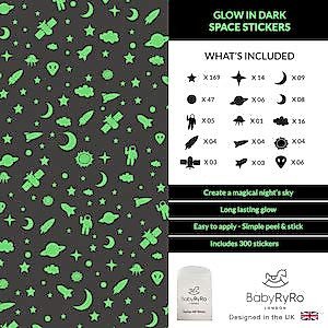 Glow in The Dark Stars, Moon and Space Wall Decals for Kids Bedrooms Nursery Baby Room Kids Room – Stylish Glow in The Dark Decals for Wall and Ceiling Decoration Featuring Stars, Moon and Planets