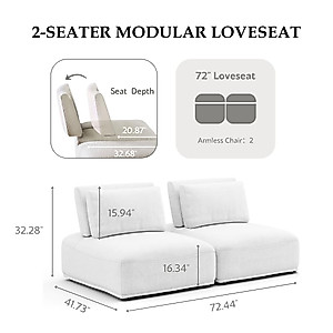 Furniture of America Tatiana Modern Chenille 2-Seater Modular Sectional Sofa with Adjustable Backrest for Living Room, Office, Free-Combined, FSC & Oeko TEX Certified, White