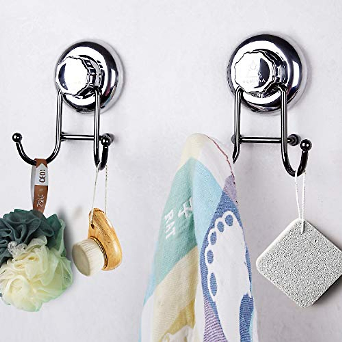 U&A Antilope Powerful Vacuum Suction Cup Hooks for Shower,Kitchen&Bathroom,Stainless Steel Shower Hanger for Loofah,Towel (2pcs)