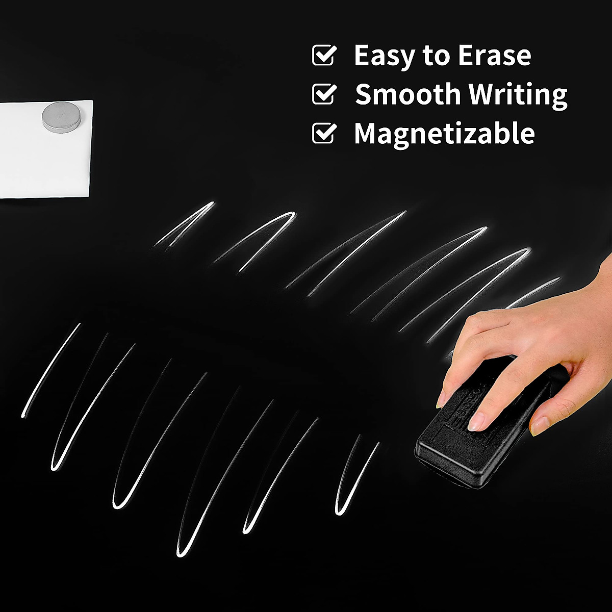 R&G Black Magnetic Dry Erase Board 4x3 Black Glass Dry Erase Board for Wall Black Glass Whiteboard with Eraser Marker (48” x 36”)