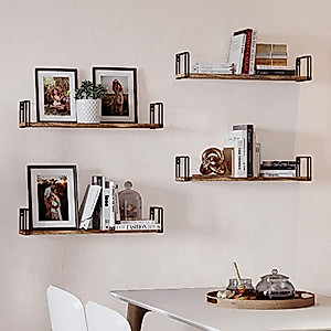 Wallniture Avila Floating Shelves for Wall, Kitchen Pantry Organization and Storage Shelves, Wall Bookshelves for Bedroom, Living Room Decor 24"x4.5" Set of 4 Natural Burnt