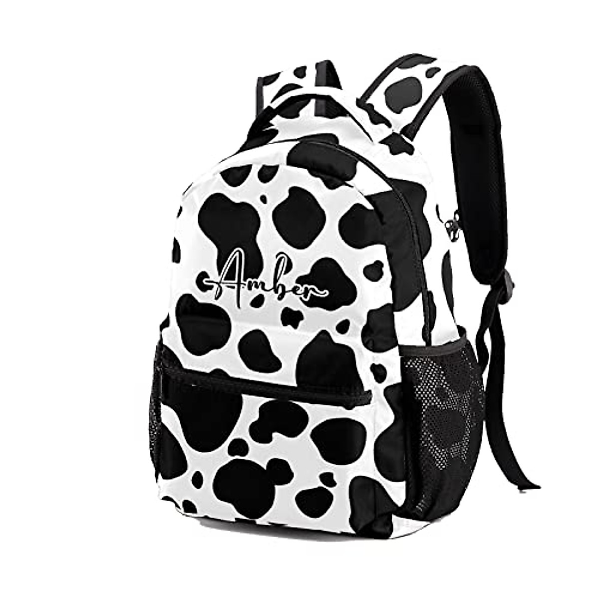 ArtGift Personalized Black White Cow Print Backpack Causual Shoulder Bags for Women Men Gift, 12.2(L) x 5.9(W) x 16.5(H) Inch